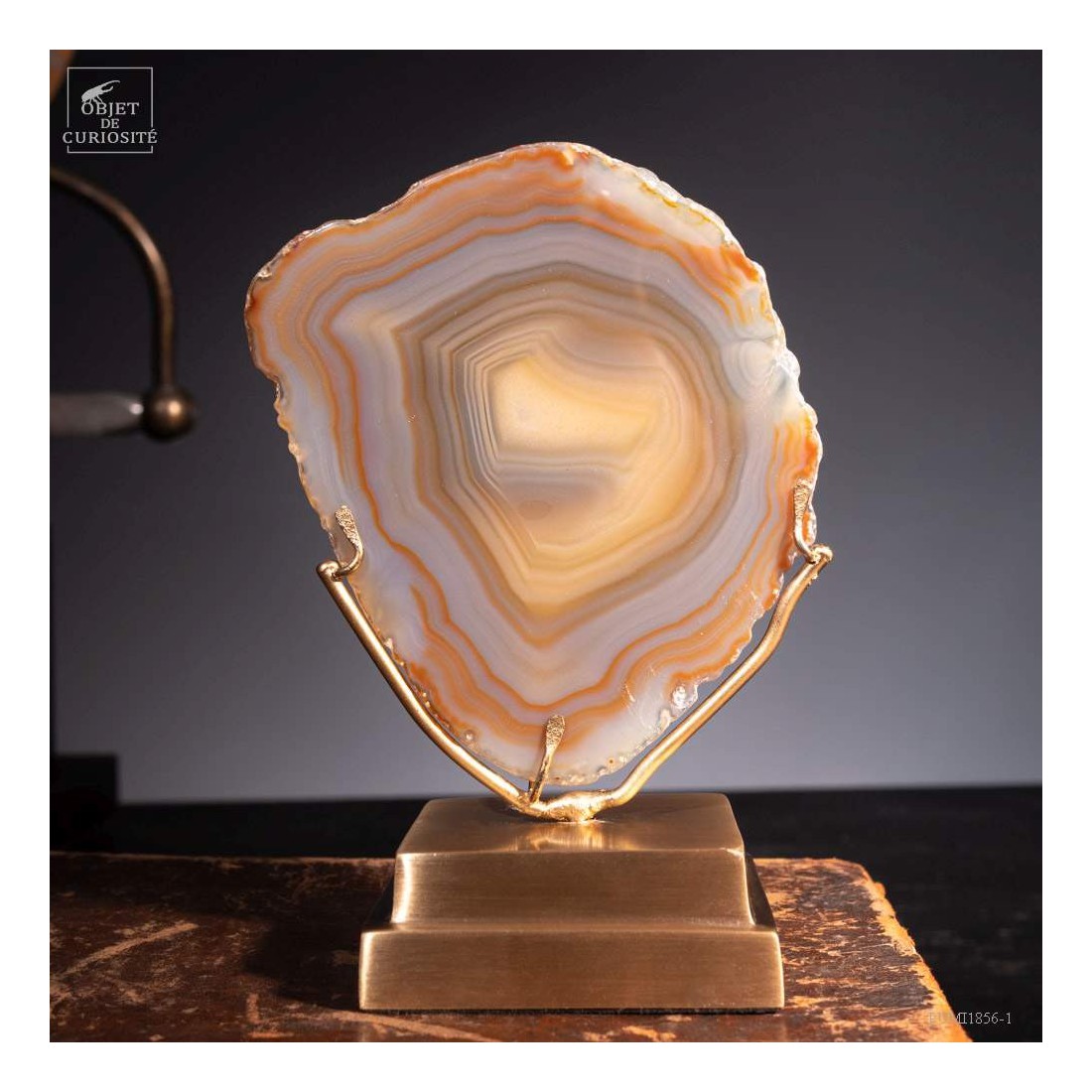 Agate dorée en tranche - socle laiton