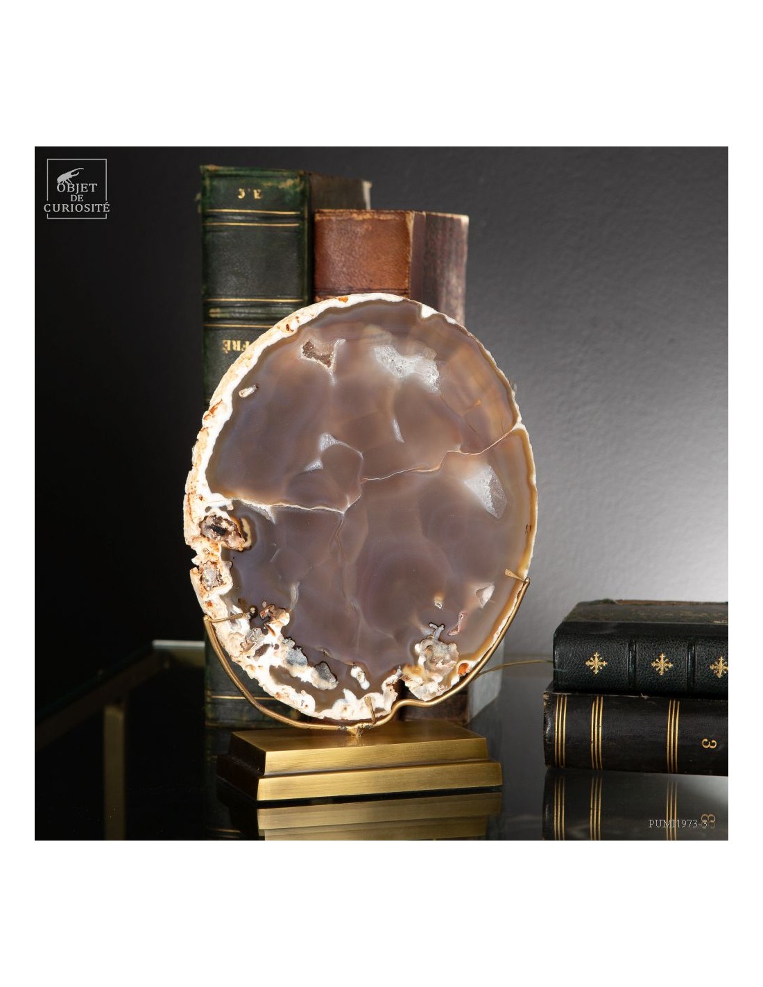 Agate en tranche sur socle laiton