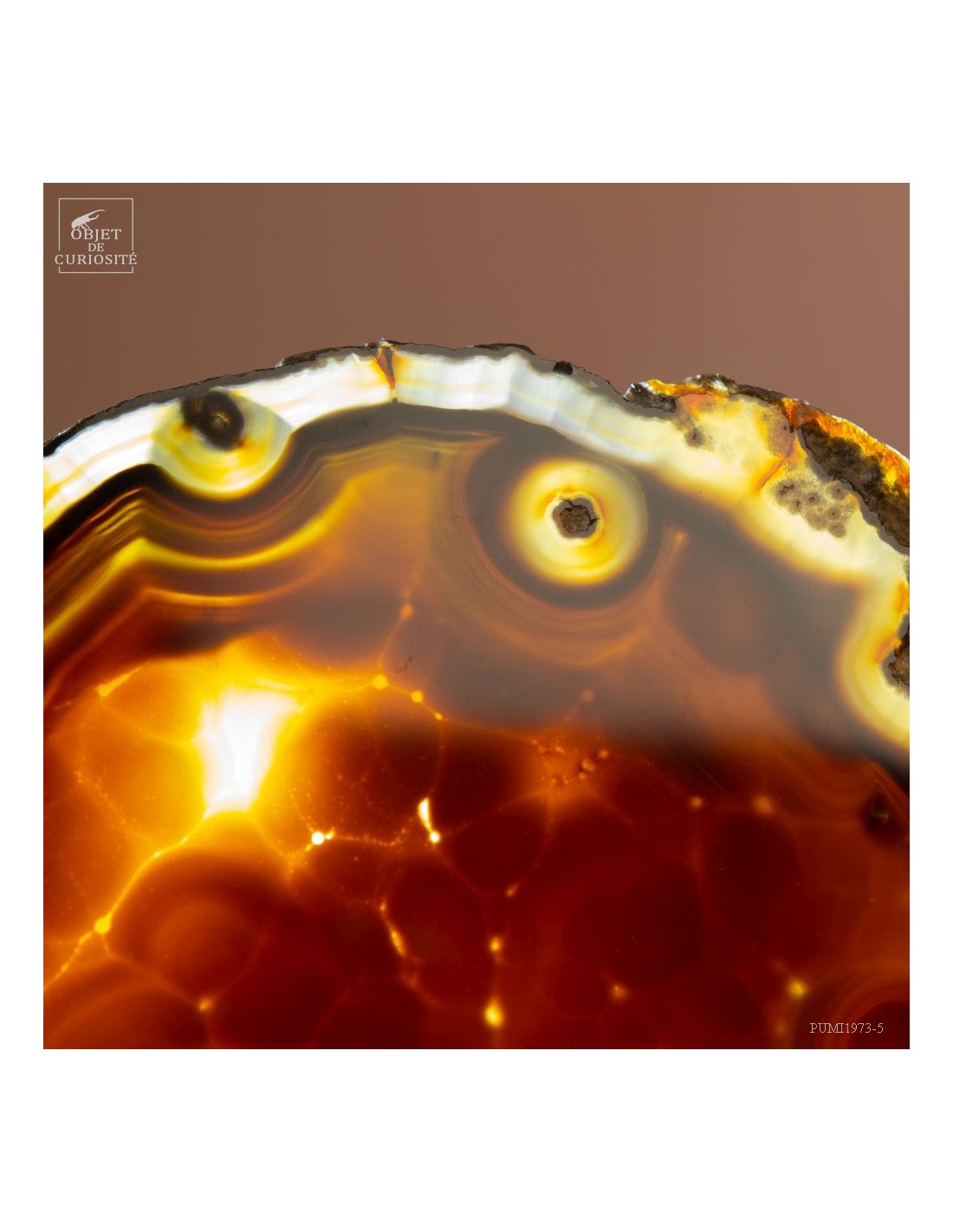 Agate dorée en tranche sur socle laiton