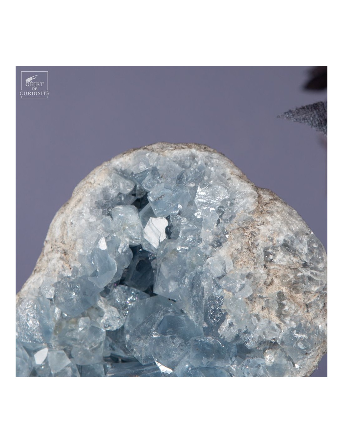 Géode de célestite de 2.5kg (Madagascar) sur base noire