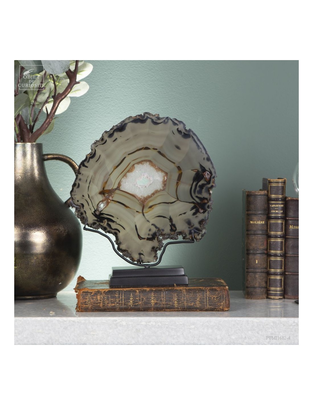 Tranche d'agate de 505g (Brésil) sur base noire