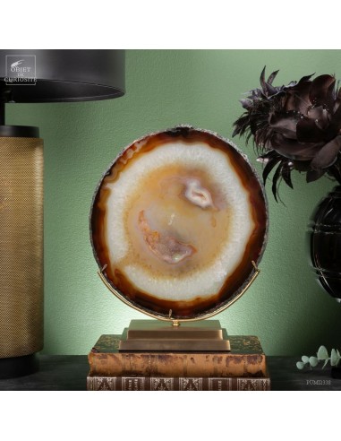 Slice of golden Agate on brass base